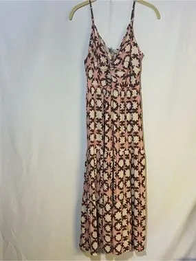 LOFT | Dresses | Loft Summer Dress Pink Tan Pattern Twist Front Detail ...